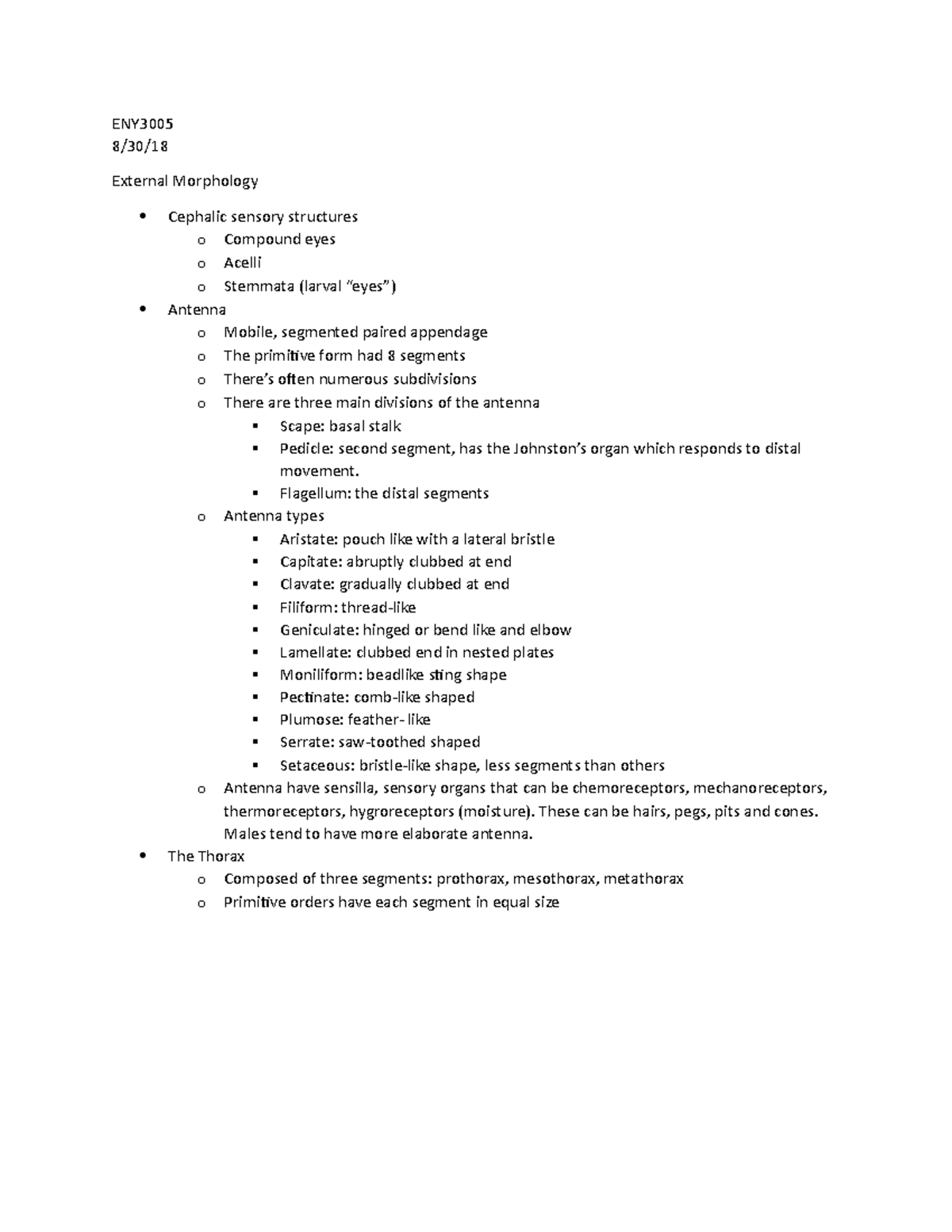 8 30 18 external structures 3 - ENY3005 8/30/18 External Morphology ...