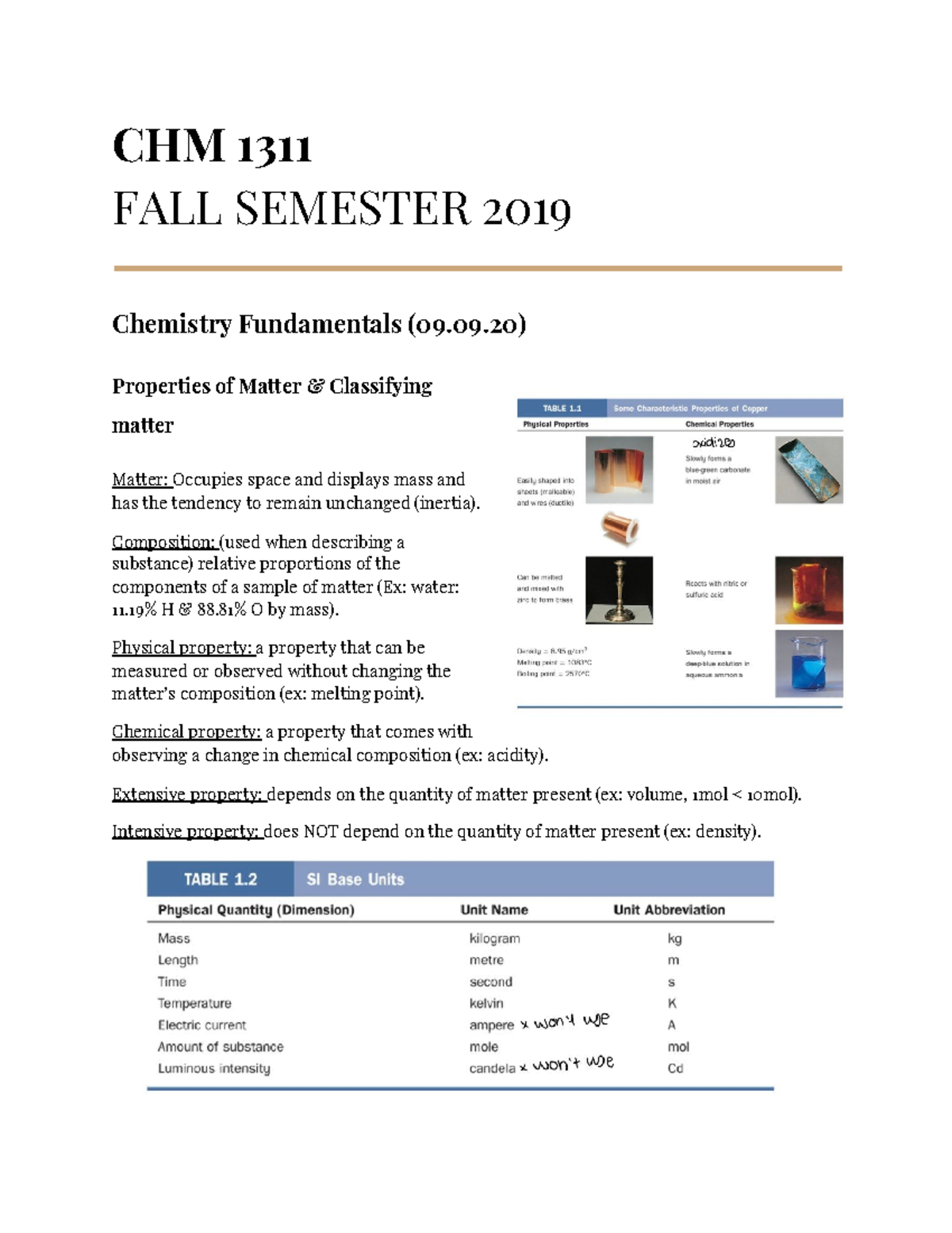 Chem Fundamentals - CHM 1311 FALL SEMESTER 2019 Chemistry Fundamentals ...