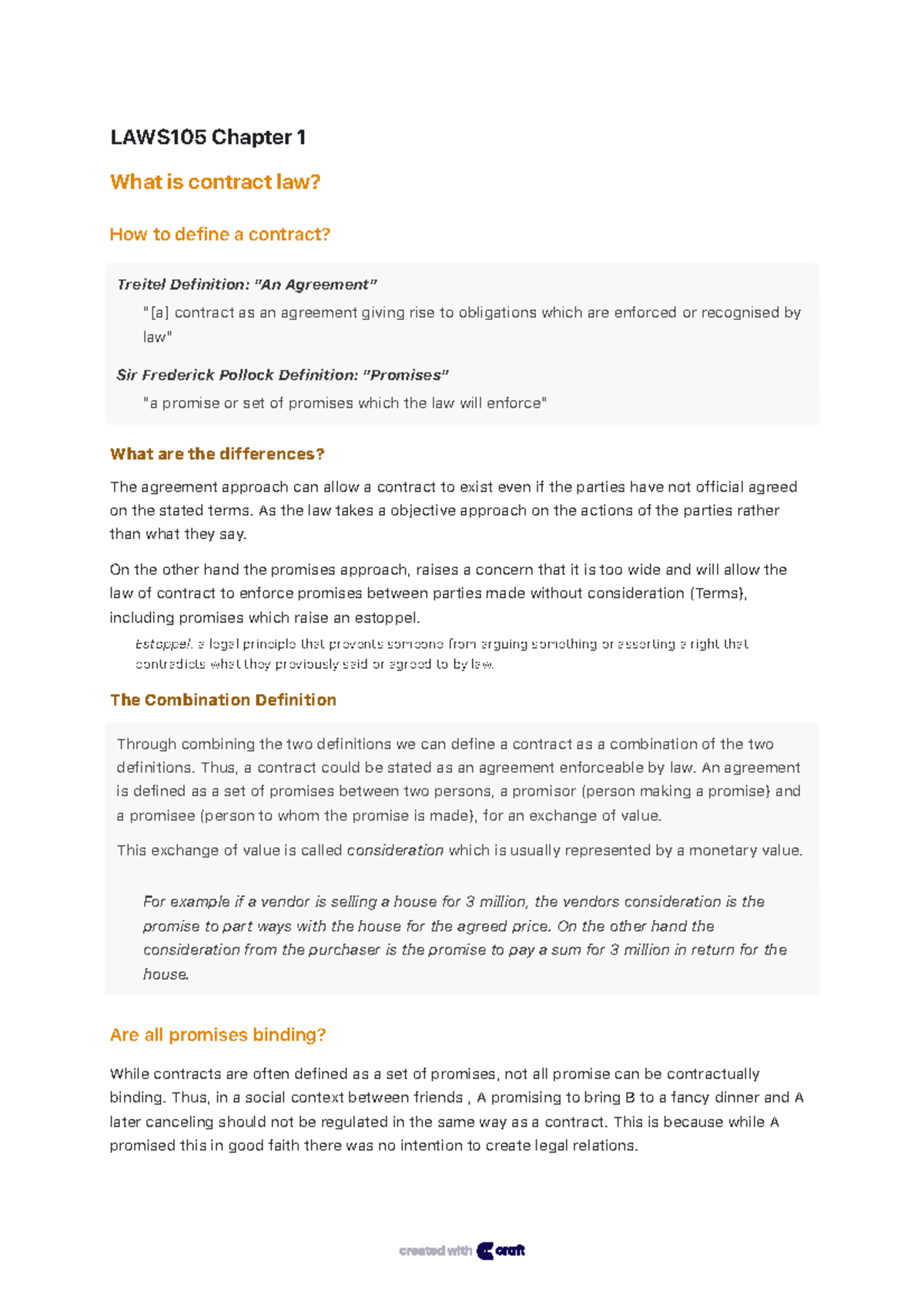 LAWS105 C1 - Summary Principles of Australian Contract Law: Cases and ...