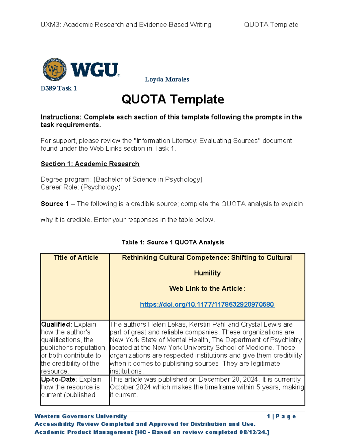 Task 1 D389 passed - Loyda Morales D389 Task 1 QUOTA Template ...