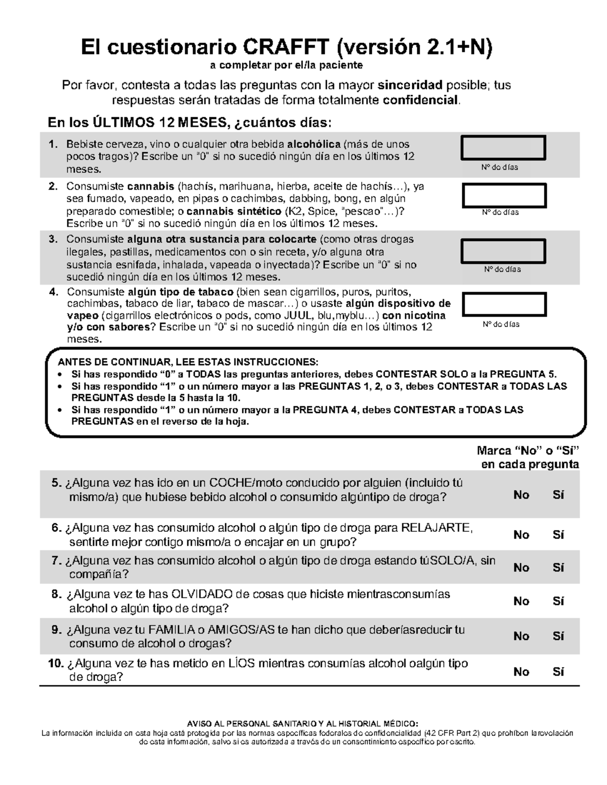 Crafft 2 - El cuestionario CRAFFT (versión 2+N) a completar por el/la ...