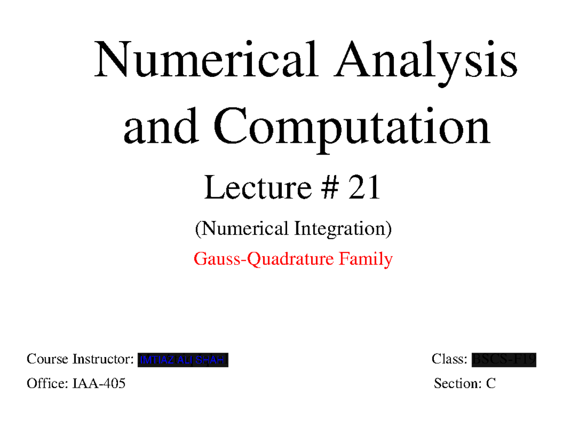 Gauss quadrature family - Numerical Analysis and Computation Lecture ...