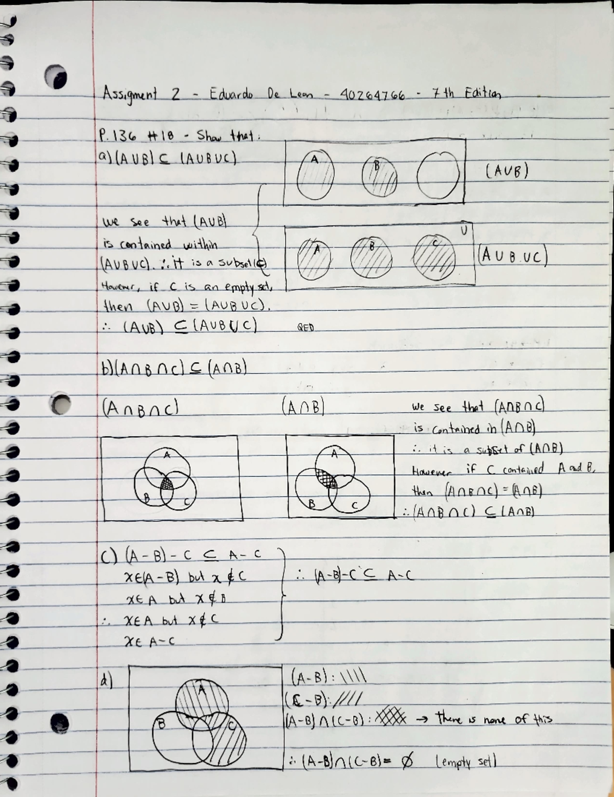 Assignment 2 Solutions: Set Theory Concepts and Proofs Explained - Assignnt 2 - Eduardo De Leon ...