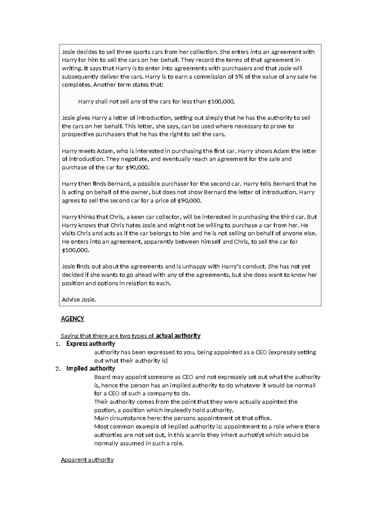 Contract Tut 1 - Josie decides to sell three sports cars from her ...