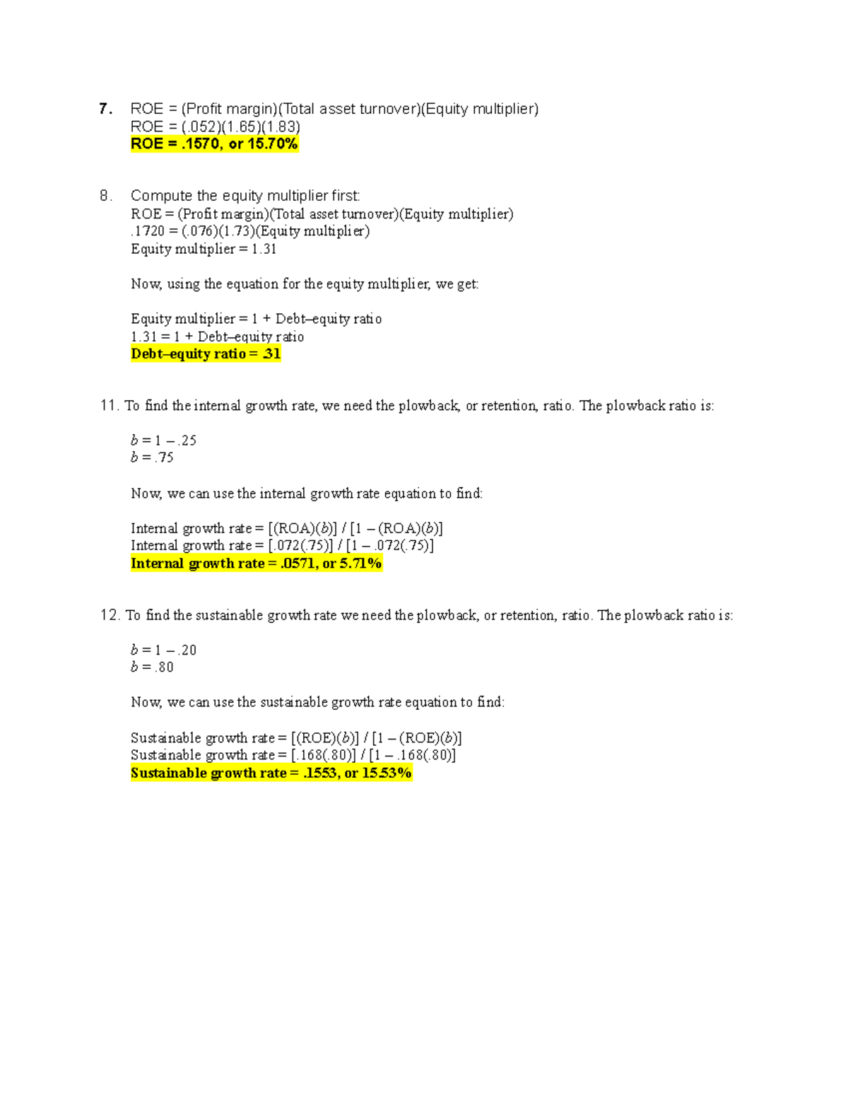 financial ratios - ROE = (Profit margin)(Total asset turnover)(Equity ...