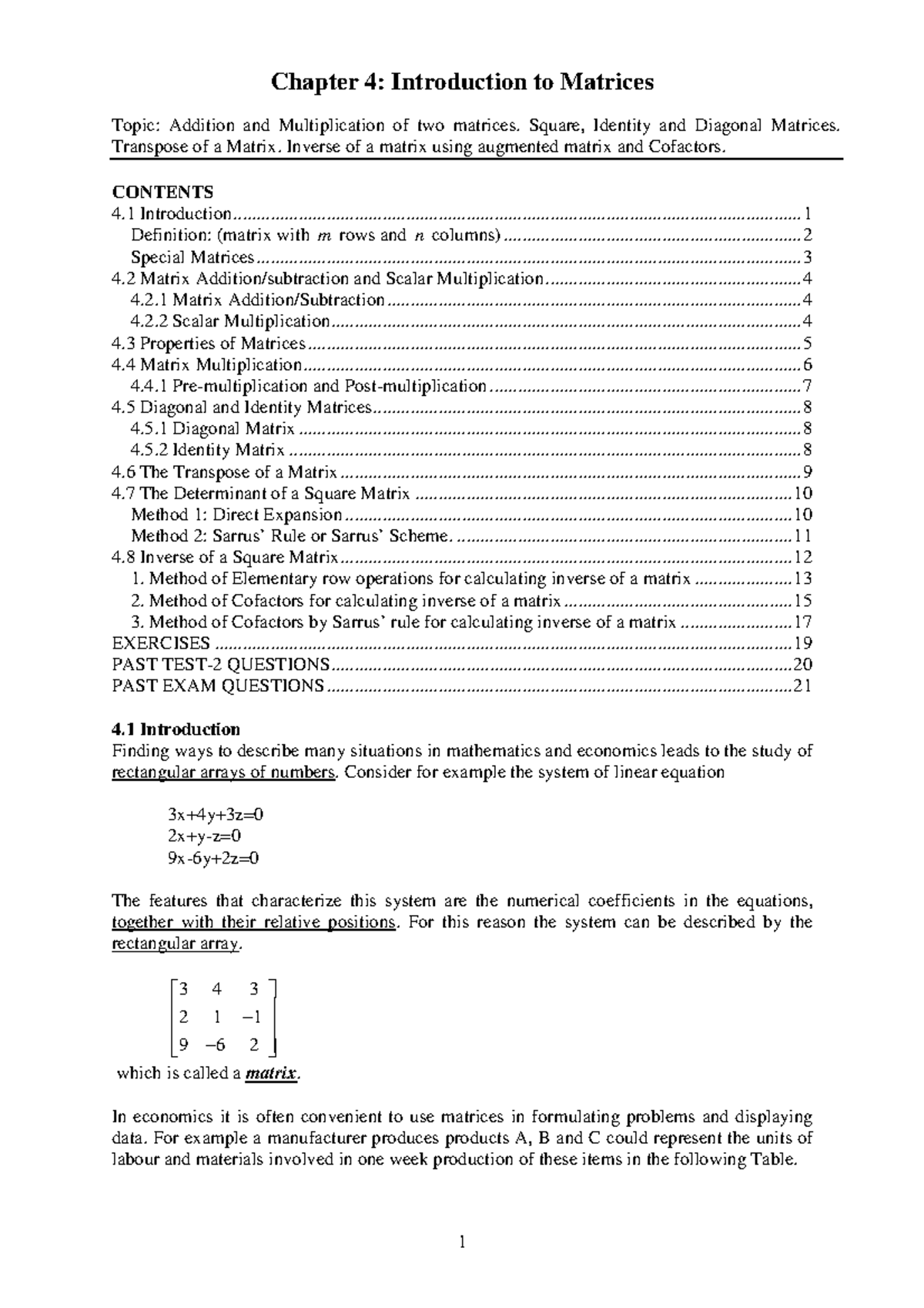 1Chapter 4c M- Matrix Algebra-STA 101 - Chapter 4: Introduction to Matrices Topic: Addition and ...