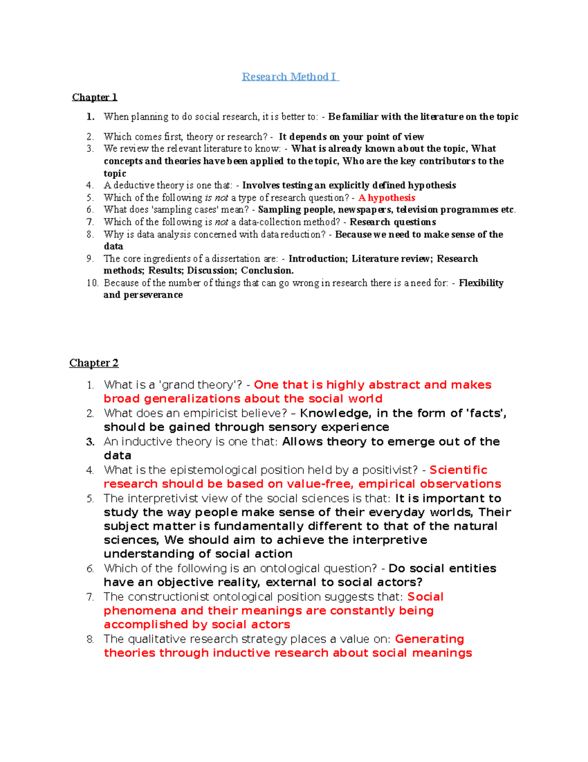 Research Method 1.chapter notes - Research Method I Chapter 1 1. When ...