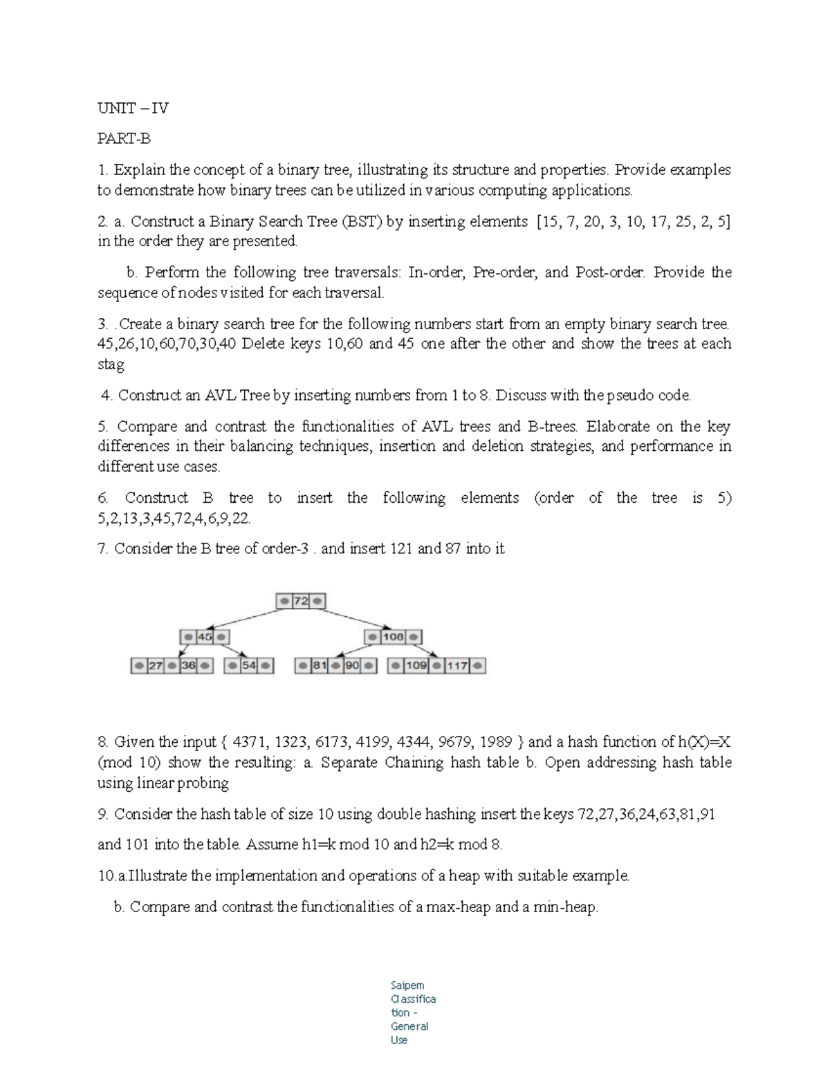 Unit 4 qb - UNIT – IV PART-B 1. Explain the concept of a binary tree ...
