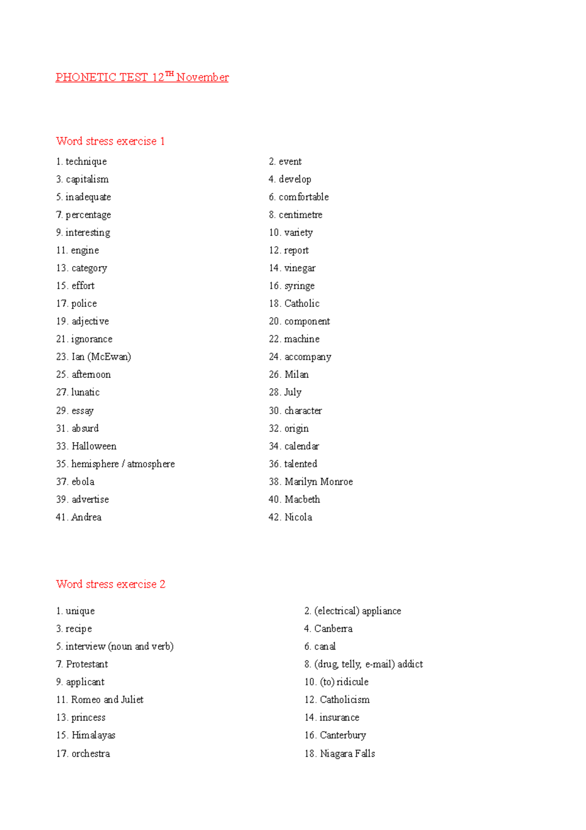 English phonetic test with solutions - PHONETIC TEST 12TH November Word ...