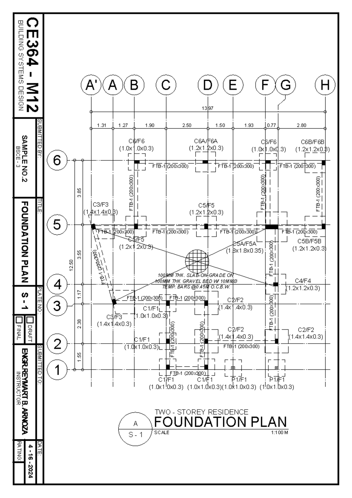 Structural Framing Plans - Sampe No - A' A B C D G H 1 1 1 2 1 2. 13. 1 ...