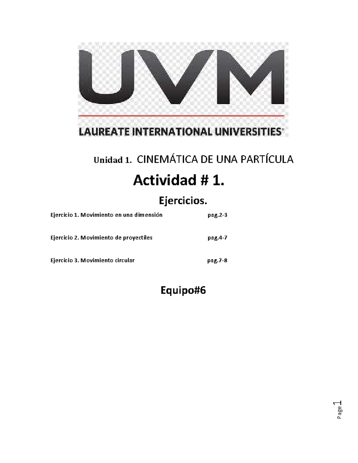 Material de apoyo para Actividad 1 cinematica de una particula fisica UVM - 1 Unidad 1 ...