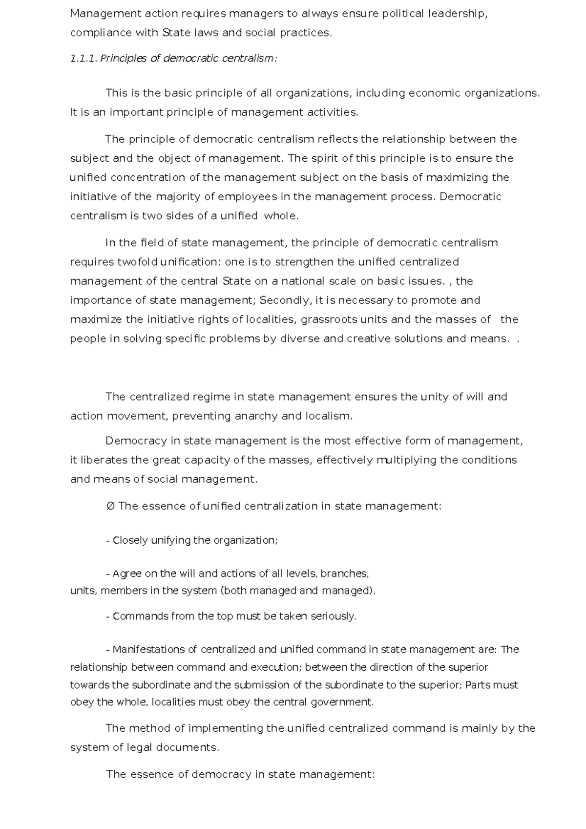 Note 15 - lecture - Management action requires managers to always ...