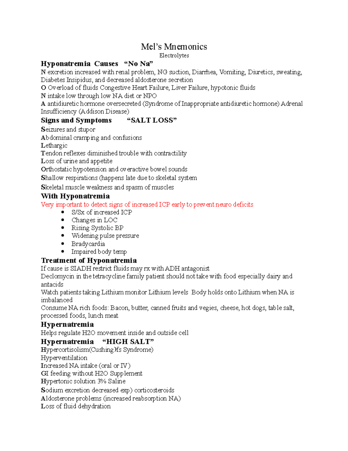 Mels Mnemonics to remember - NSG 101 - Studocu
