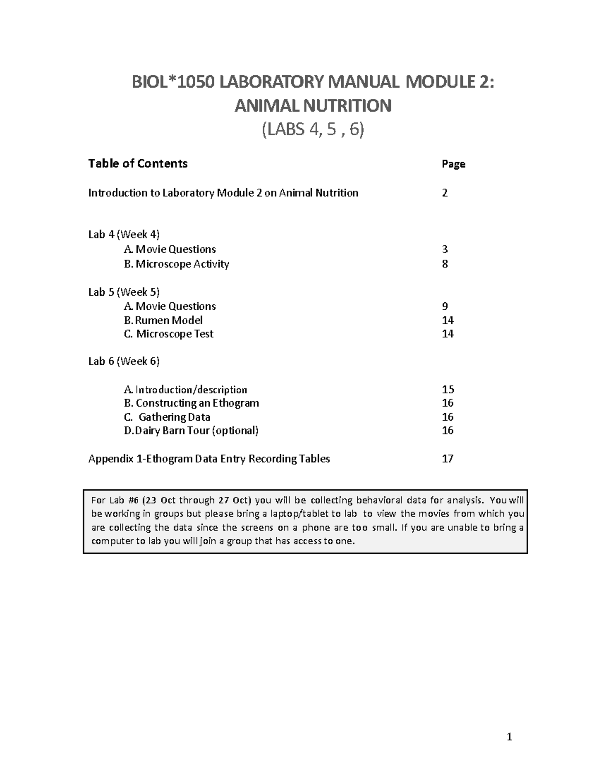 Lab Module 2 Manual Fall 2023 - BIOL* 1050 LABORATORY MANUAL MODULE 2 ...