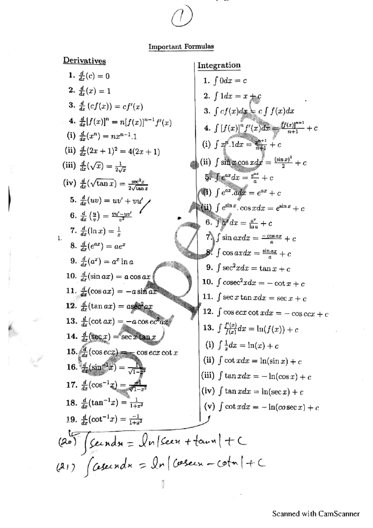 Deri+Int Fm - DERIVATIVES AND ANTI DERIVATIVES - Software Engineering - Scanned with CamScanner ...