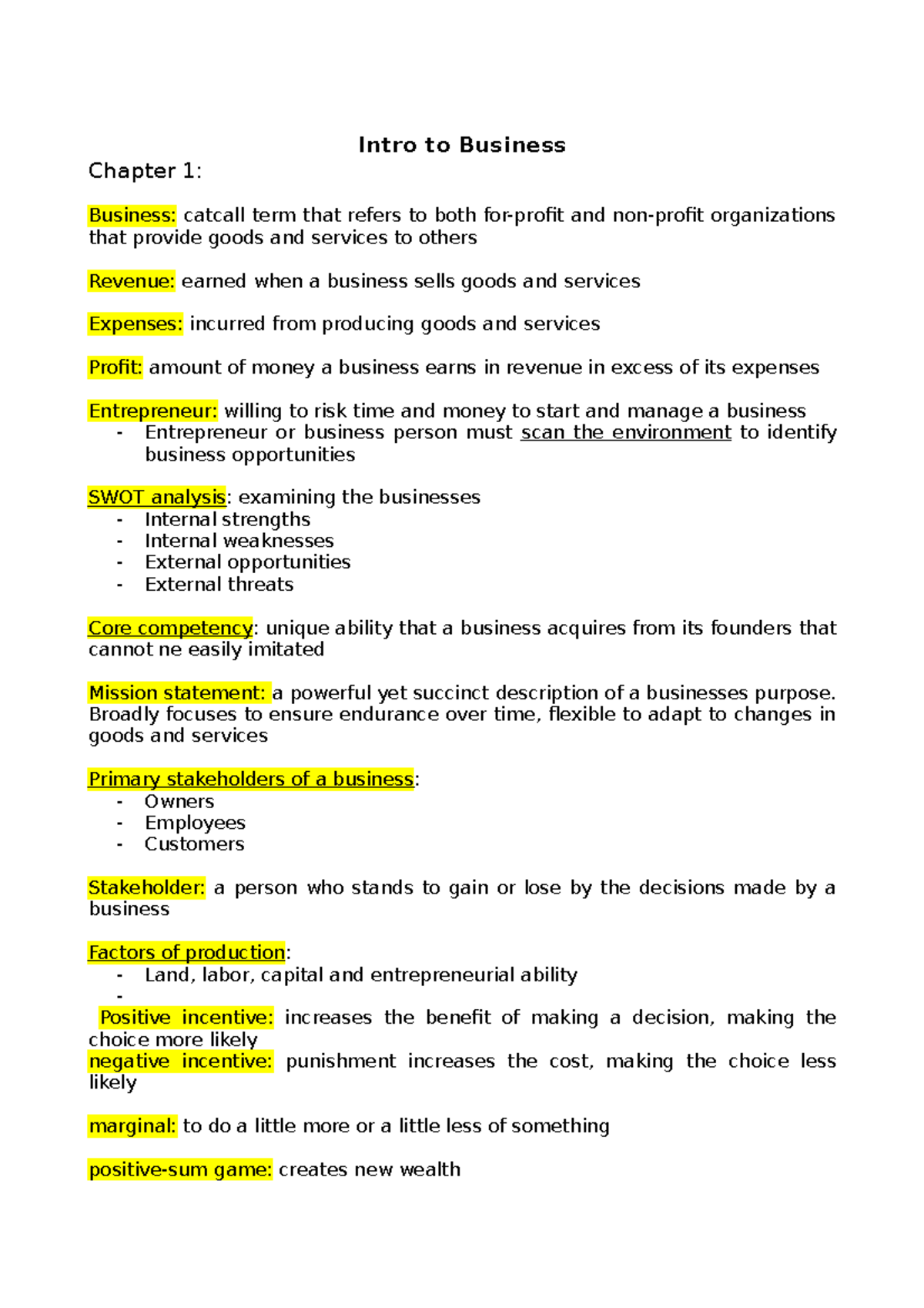 Intro to Business- Chapter 1 - Intro to Business Chapter 1: Business ...