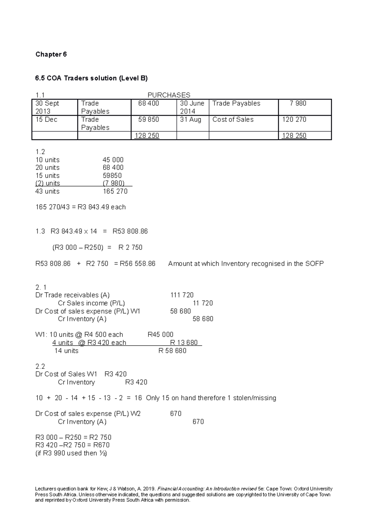 2022 Tutorial 6.5 Solution. - Chapter 6 6 COA Traders solution (Level B) 1 PURCHASES 30 Sept ...