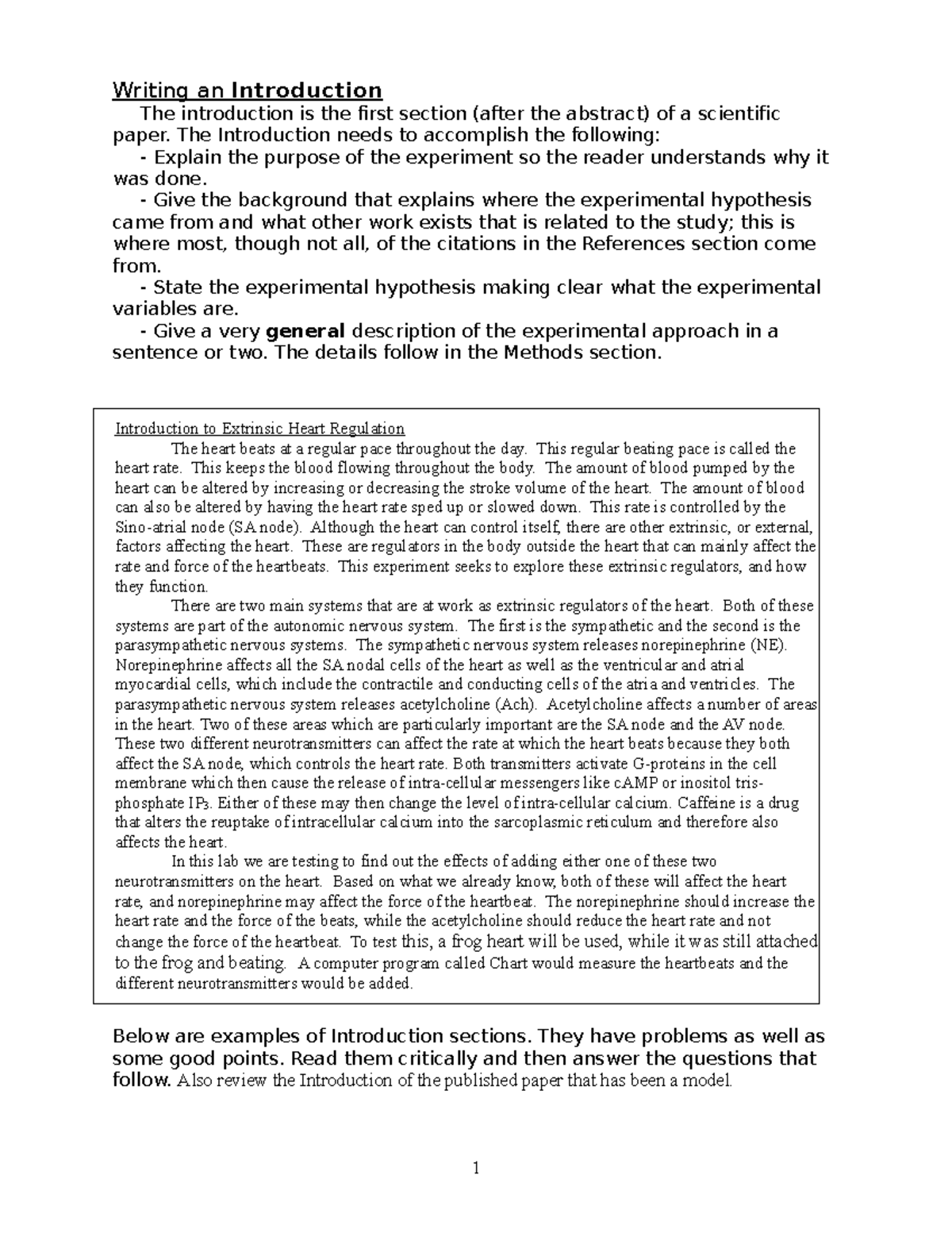 Writing an Introduction Section - Writing an Introduction The ...