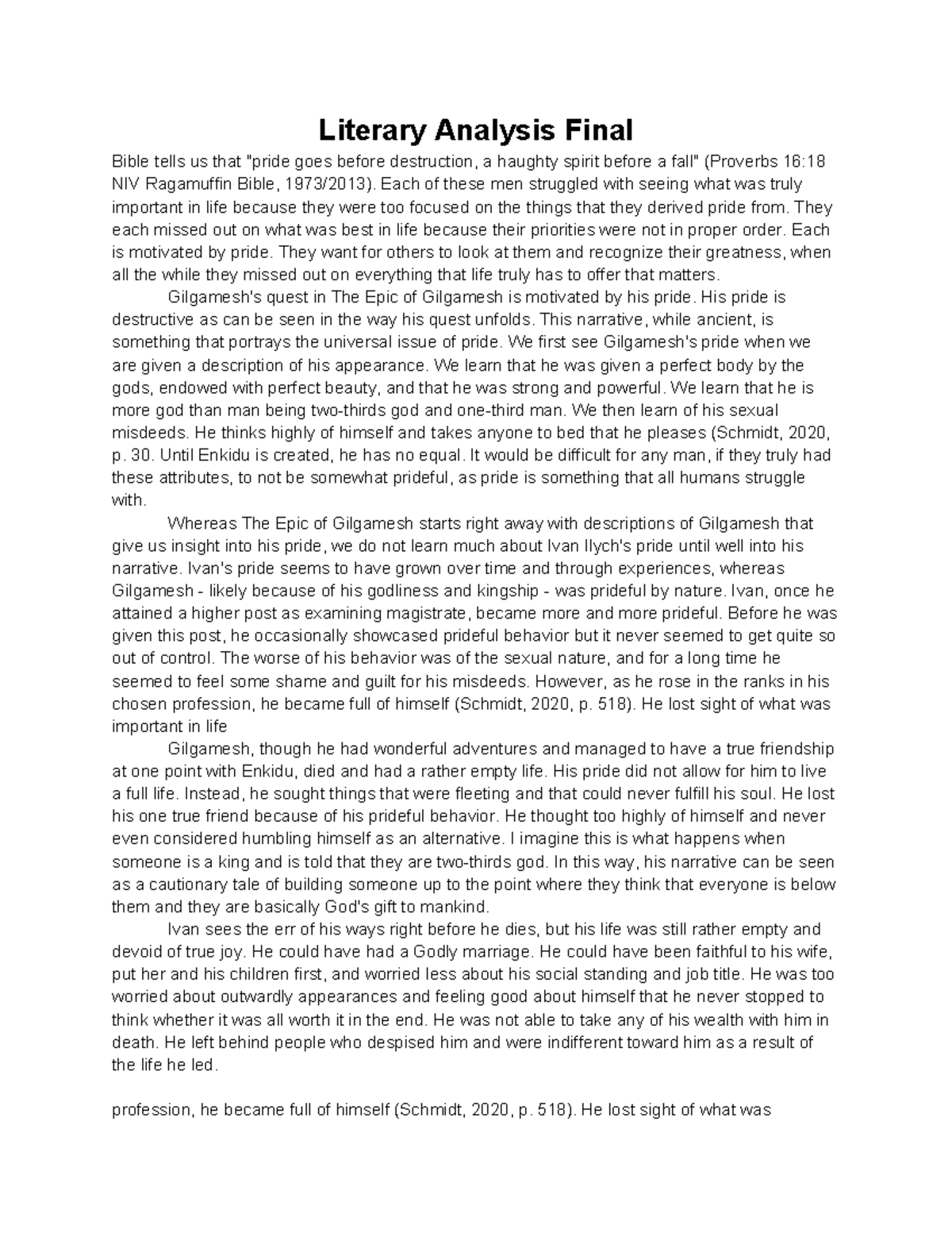 Literary Analysis final - Literary Analysis Final Bible tells us that ...