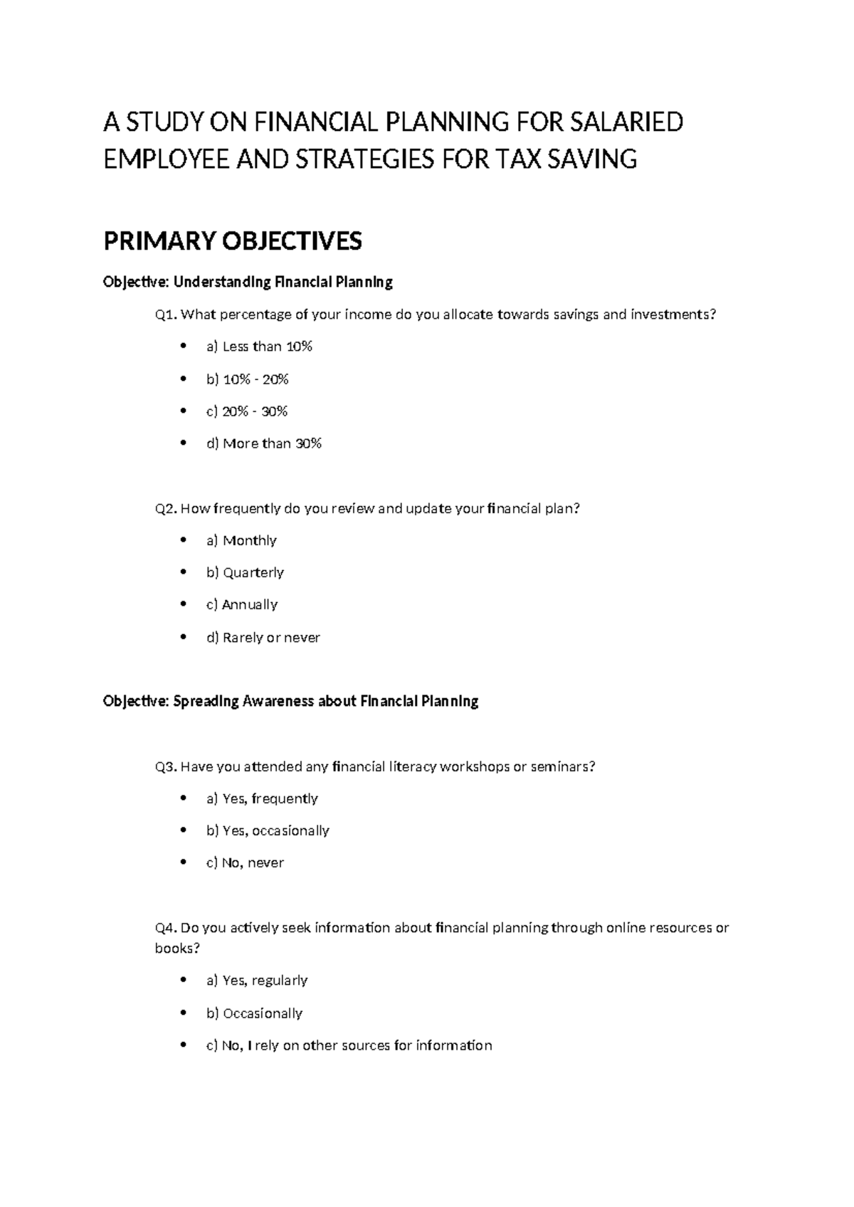 Financial Planning FOR Salaried Employee AND Strategies FOR TAX Saving - A STUDY ON FINANCIAL ...