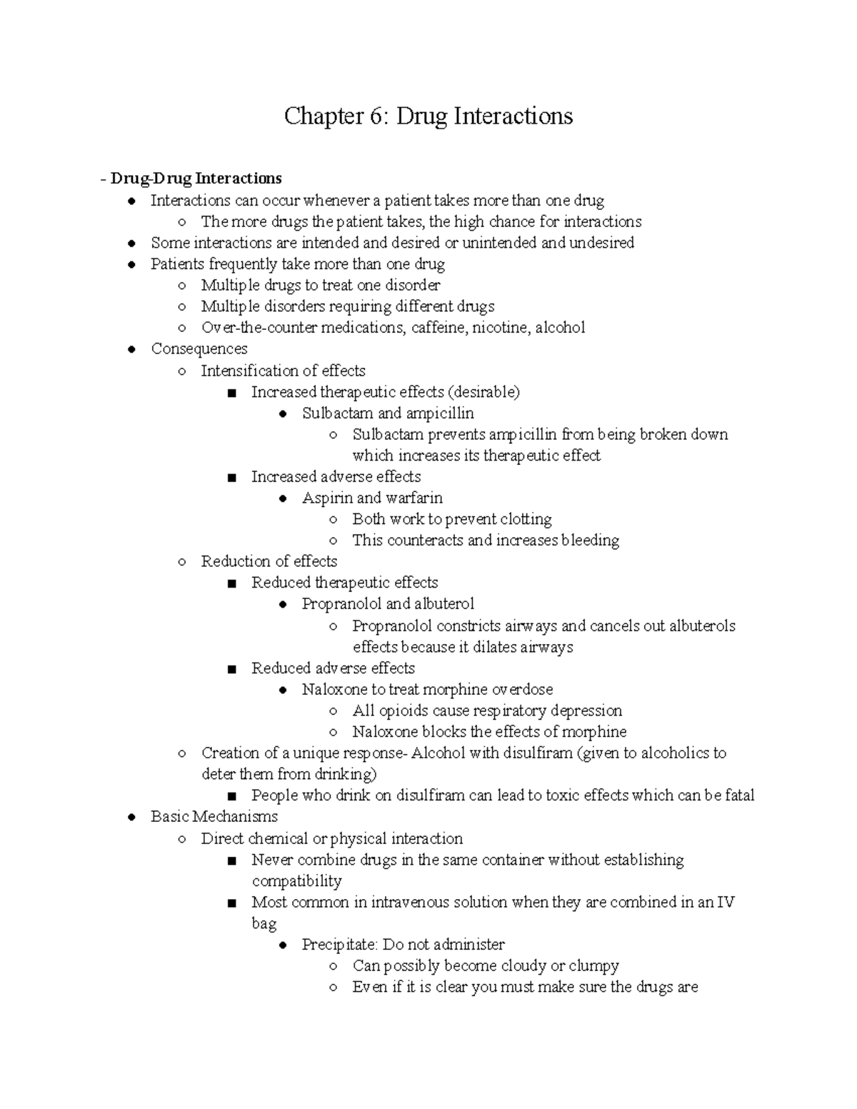Drug Interactions - Pharmacology I - Chapter 6: Drug Interactions Drug ...