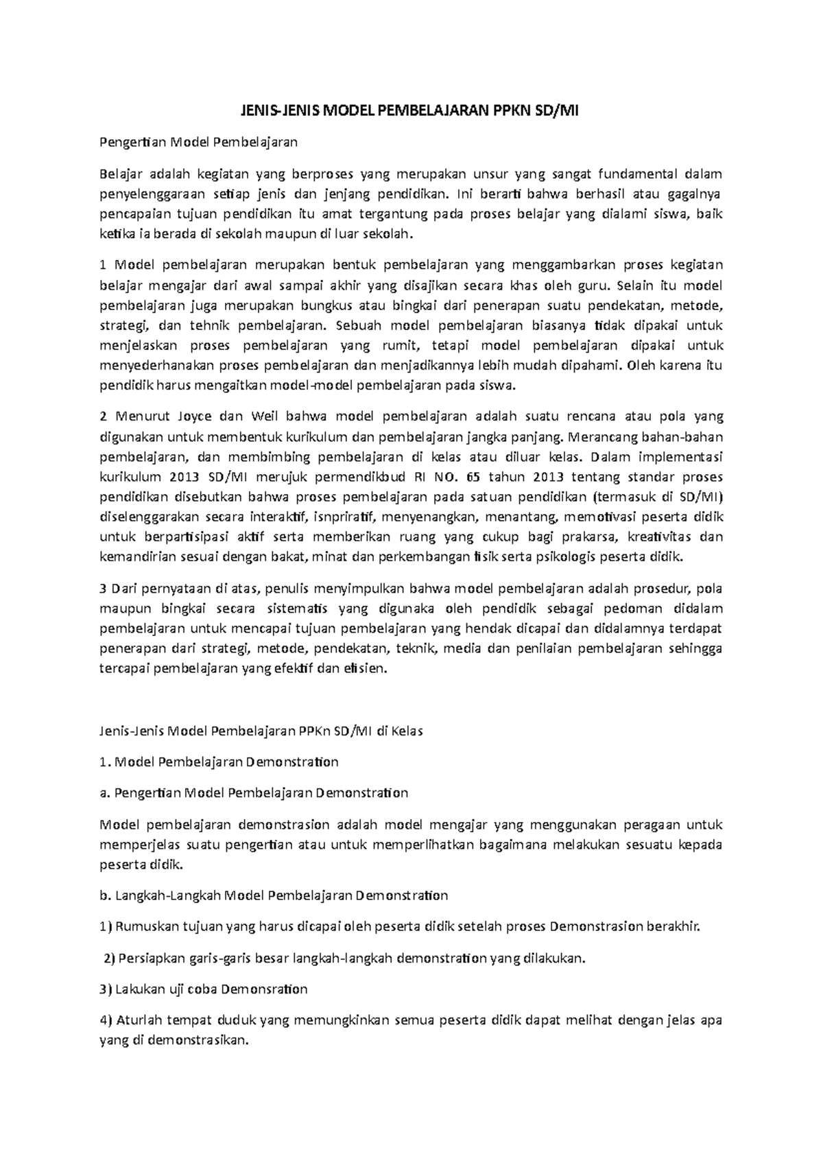 Model Pembelajaran PPKN SDMI - JENIS-JENIS MODEL PEMBELAJARAN PPKN SD ...