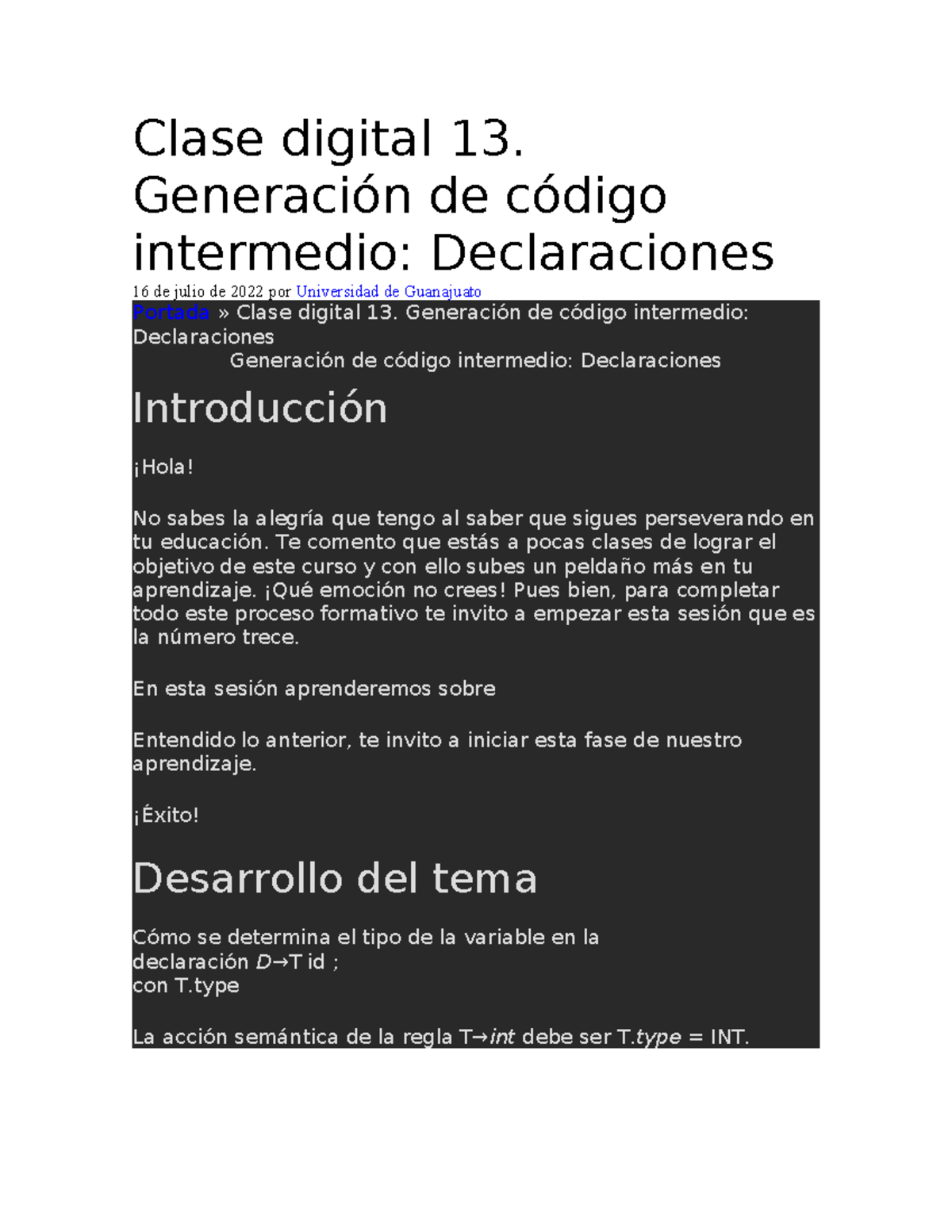 Generación de código intermedio - Clase digital 13. Generación de ...