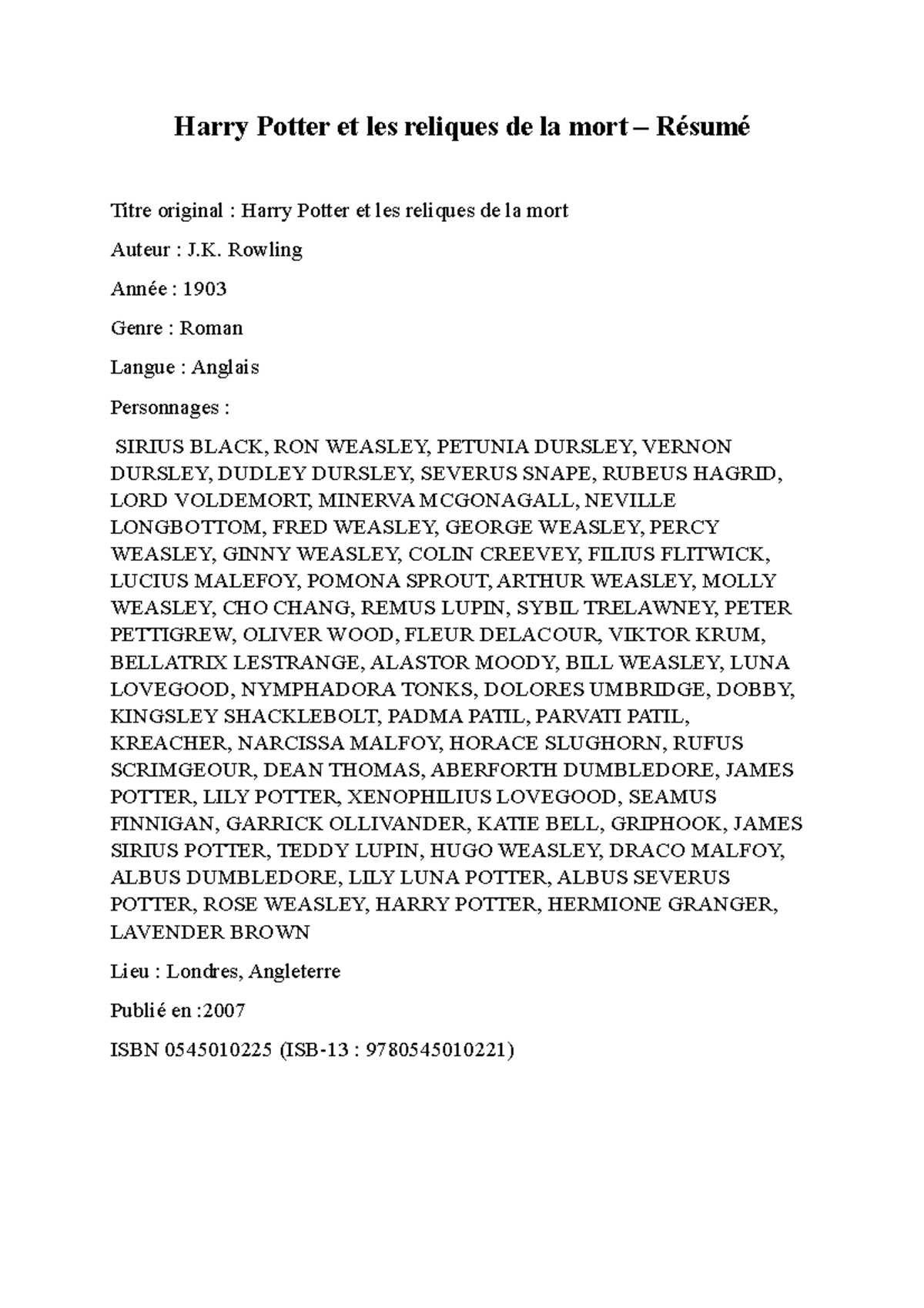 Harry Potter et les reliques de la mort - Résumé - Harry Potter et les ...