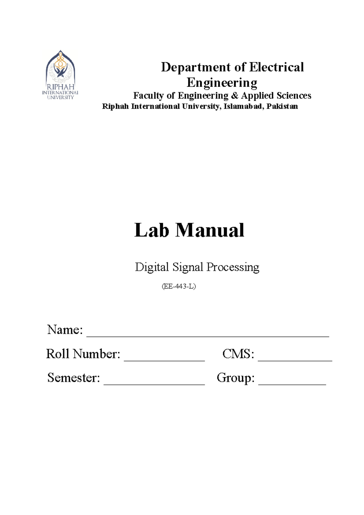 DSP Manual S19 - Department of Electrical Engineering Faculty of ...