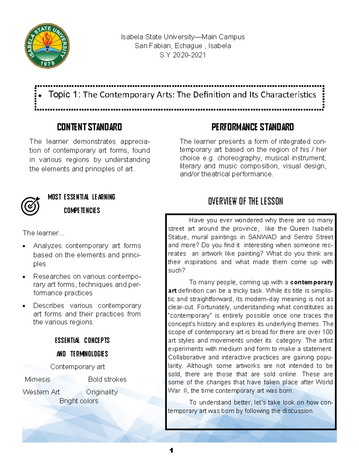 Contemporary ARTS Module 1 kokkokokokokokokokkokokokk okokkokokok ...