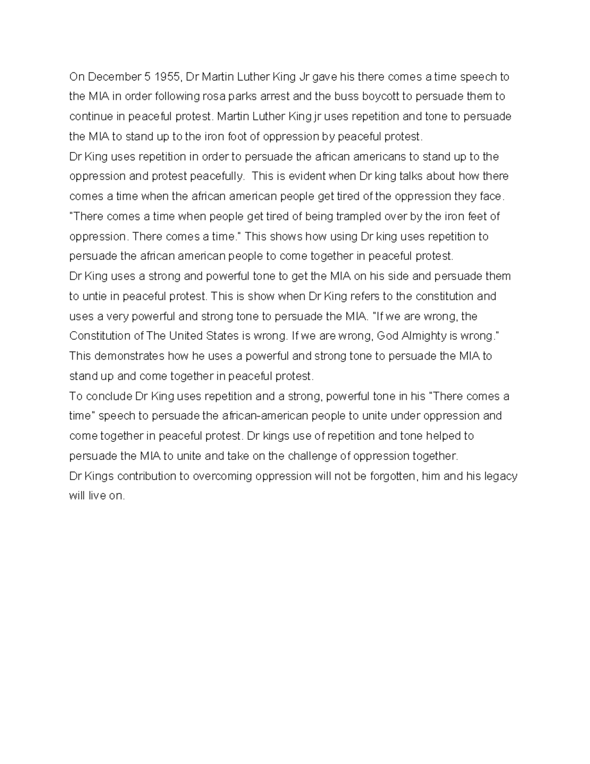 Mlk essay - bka - On December 5 1955, Dr Martin Luther King Jr gave his ...