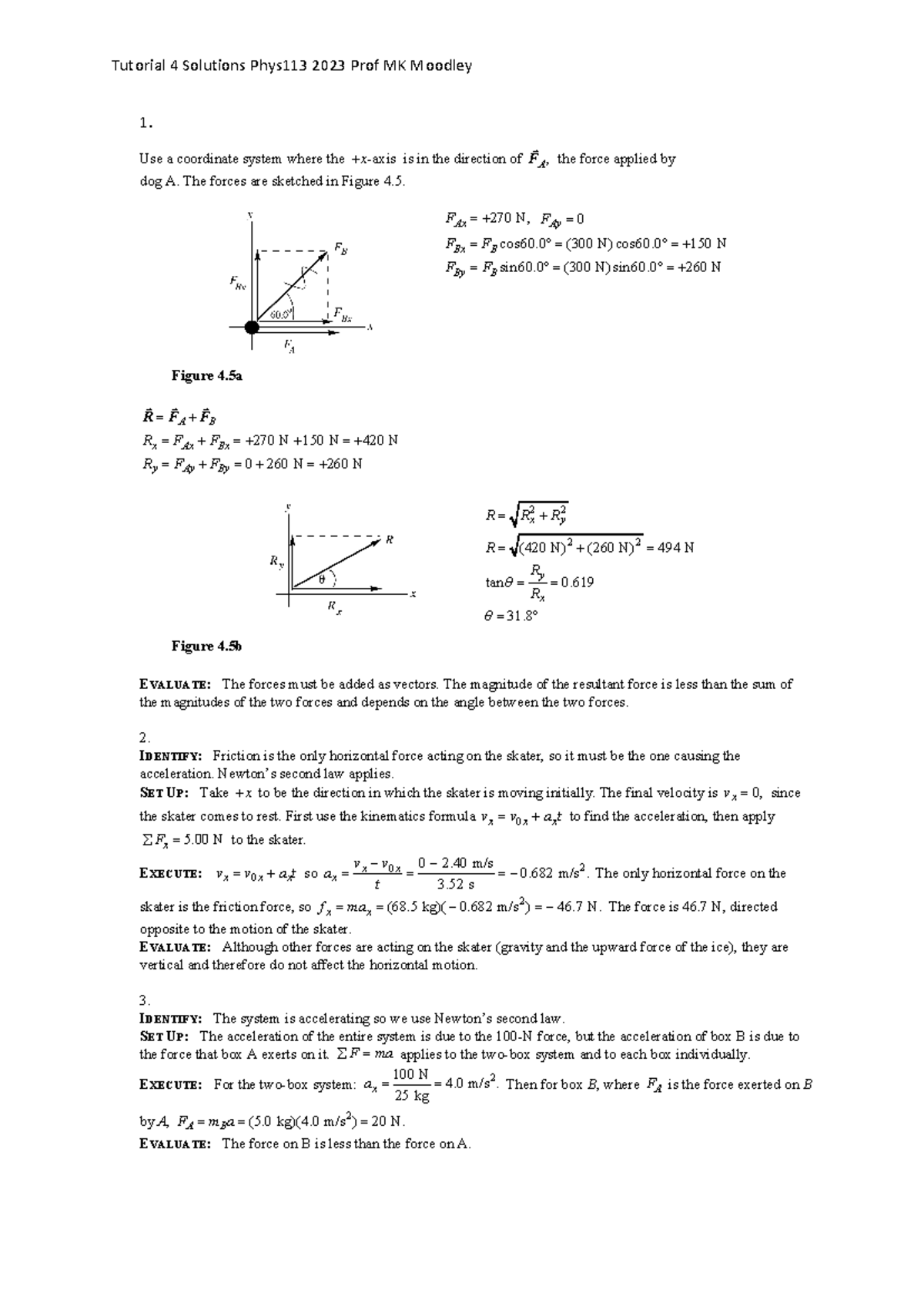 Phys113 Tutorial 4 solutions 2023 - ####### 1. Use a coordinate system where the + x-axisis in ...