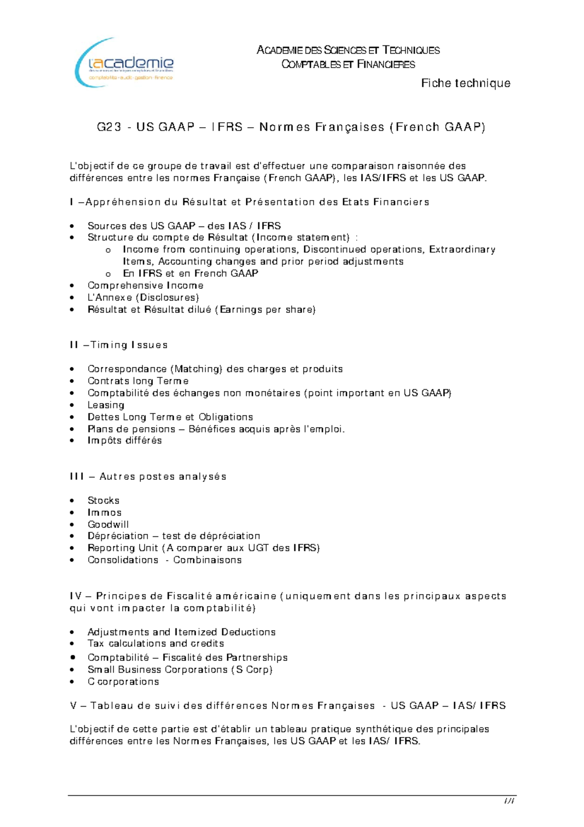 Fiche US GAAP IFRS NF - lalala - ACADEMIE DES SCIENCES ET TECHNIQUES ...