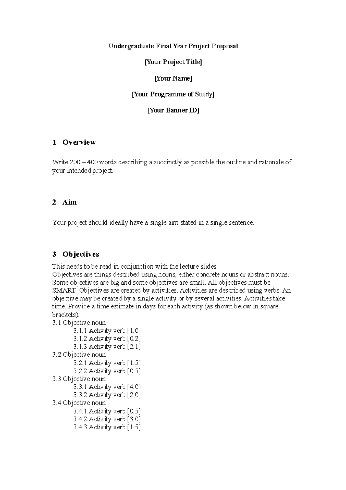 Proposal Template - Undergraduate Final Year Project Proposal [Your ...