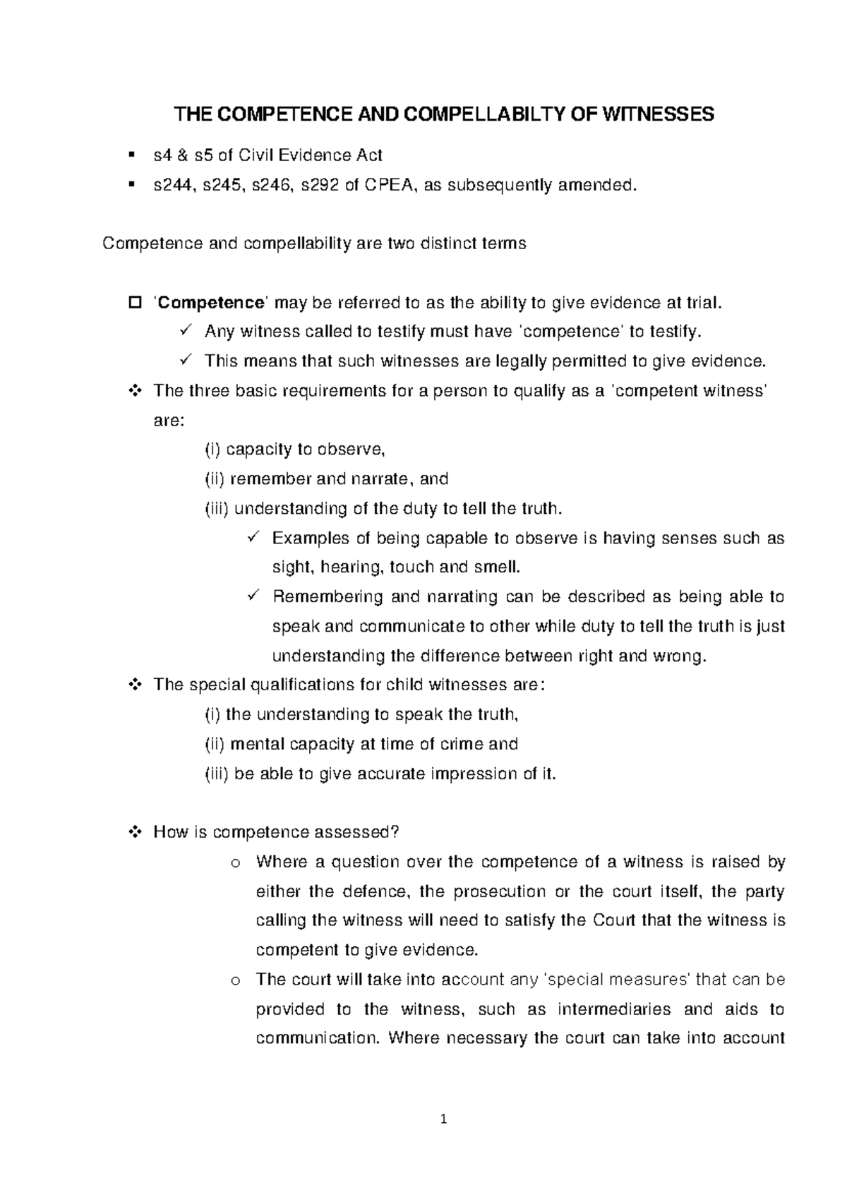 Competence and Compellability - THE COMPETENCE AND COMPELLABILTY OF ...