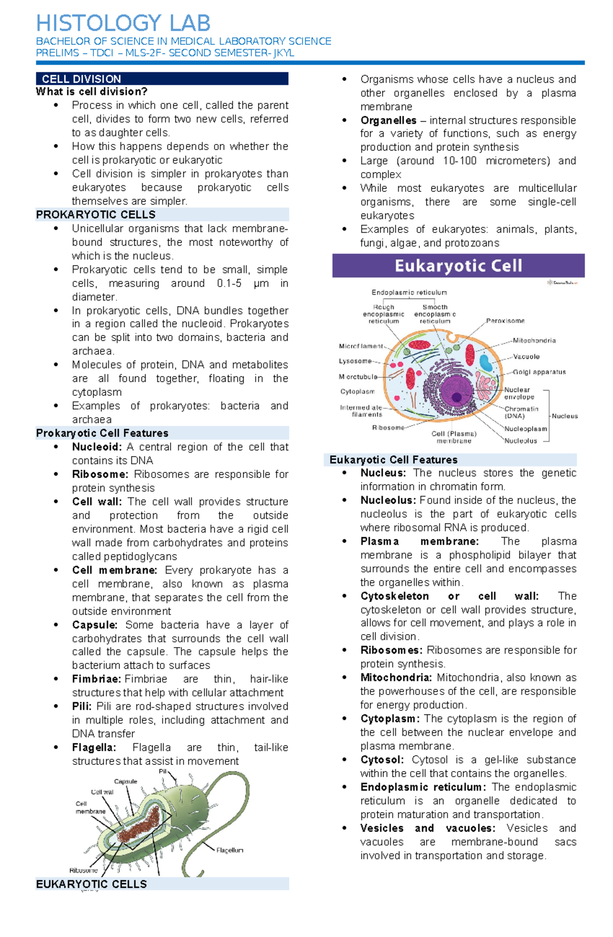 Prelim Histo LAB - BACHELOR OF SCIENCE IN MEDICAL LABORATORY SCIENCE ...