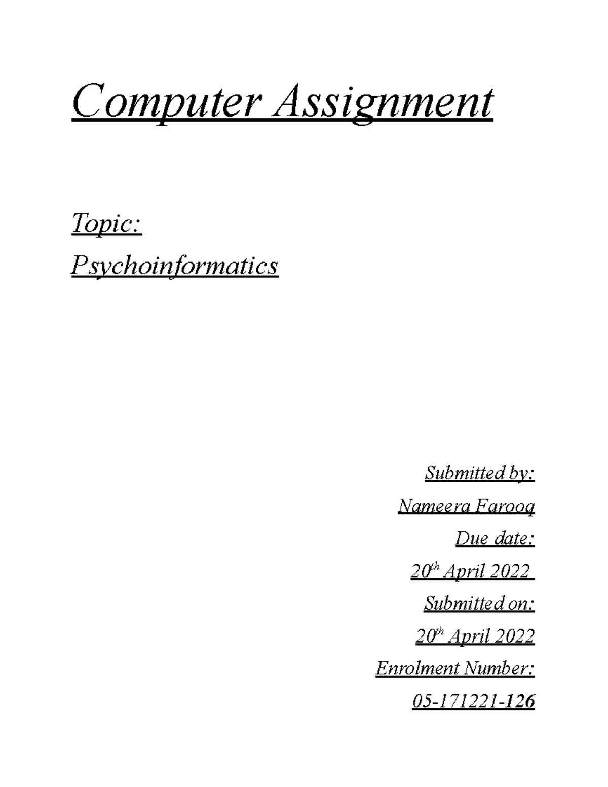 Psychoinformatics - Computer science assignment on psycho-informatics ...