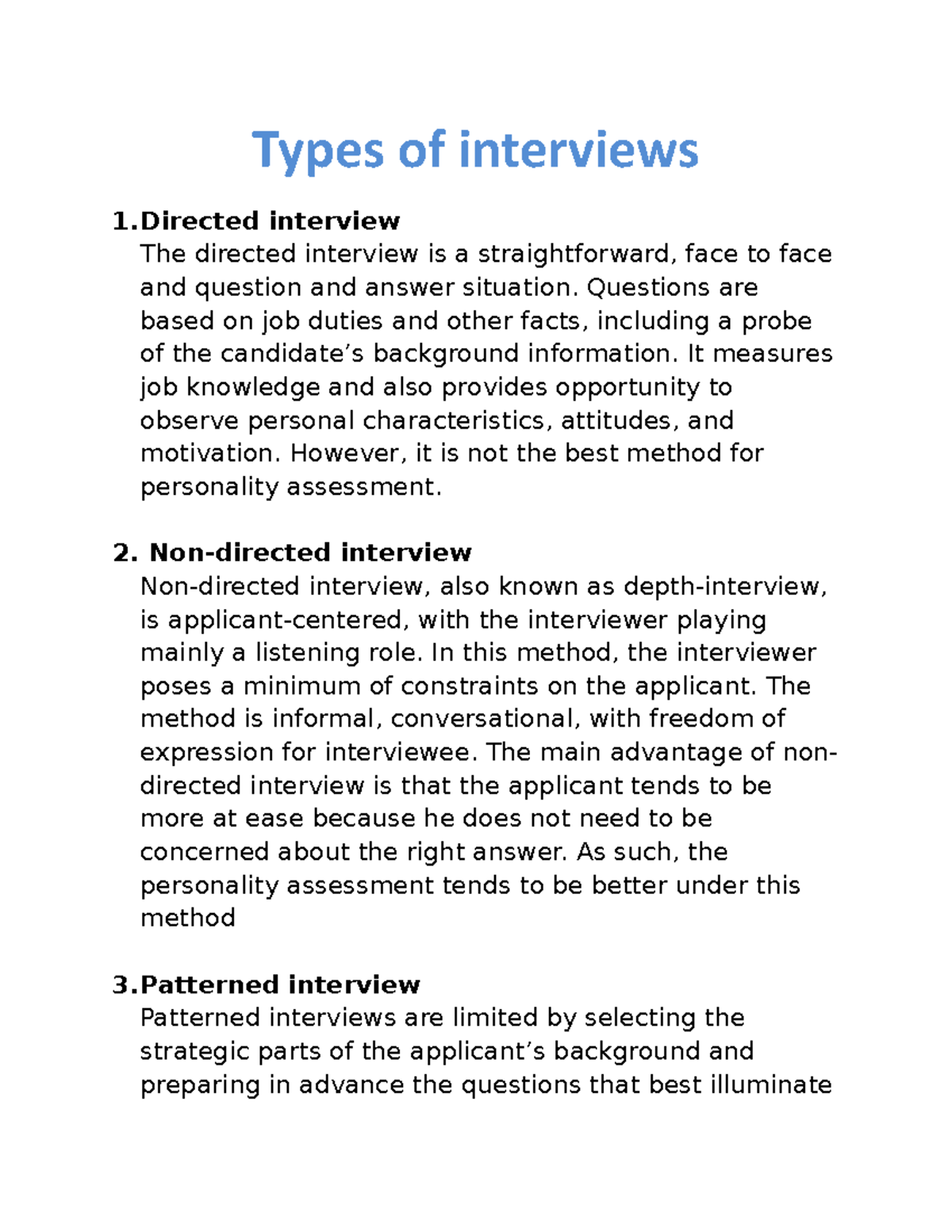 Types of interviews - Questions are based on job duties and other facts ...