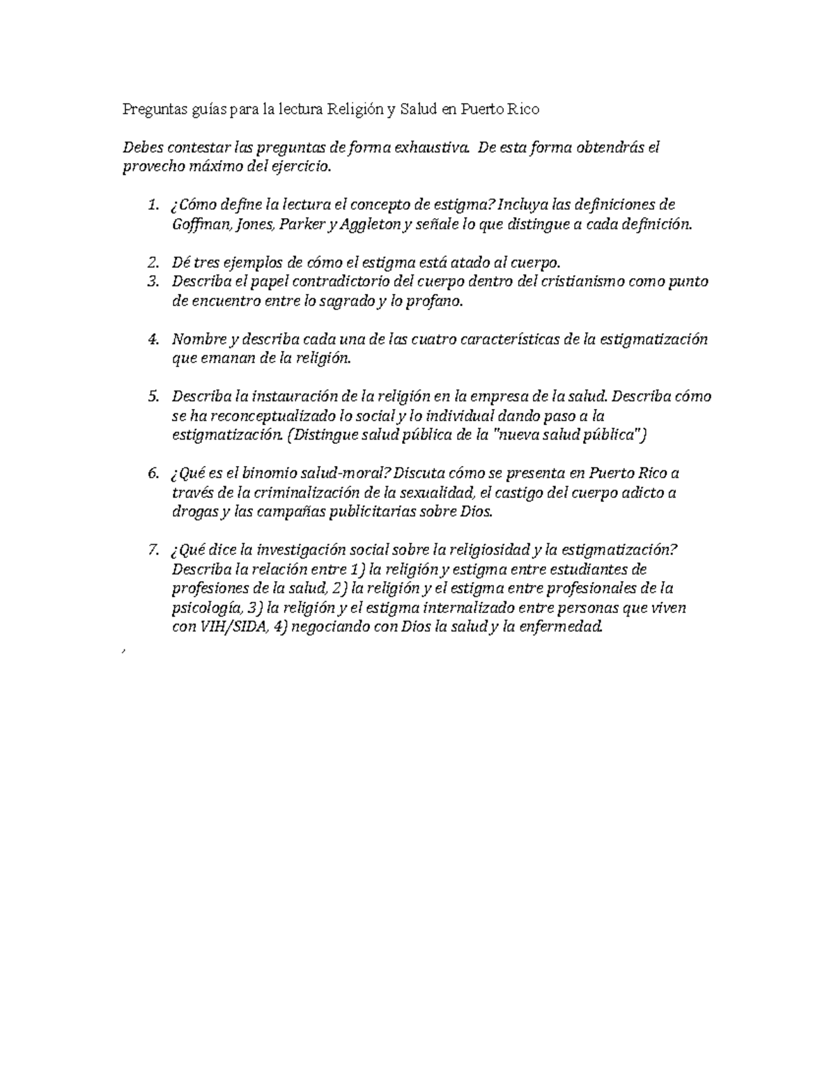 Preguntas Religion y Salud - Preguntas guías para la lectura Religión y ...