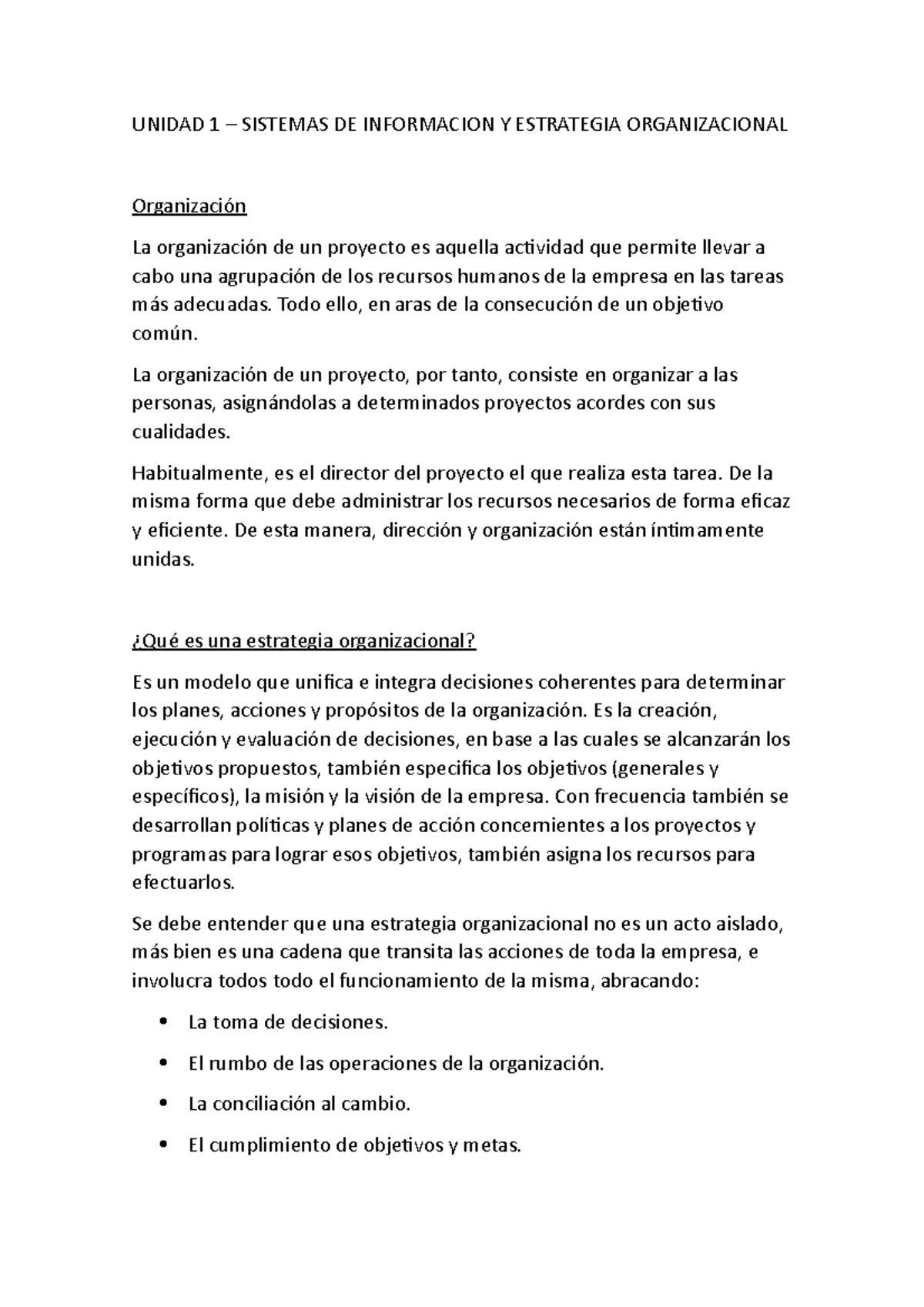 Unidad 1 APS - estudiar - UNIDAD 1 – SISTEMAS DE INFORMACION Y ESTRATEGIA ORGANIZACIONAL - Studocu