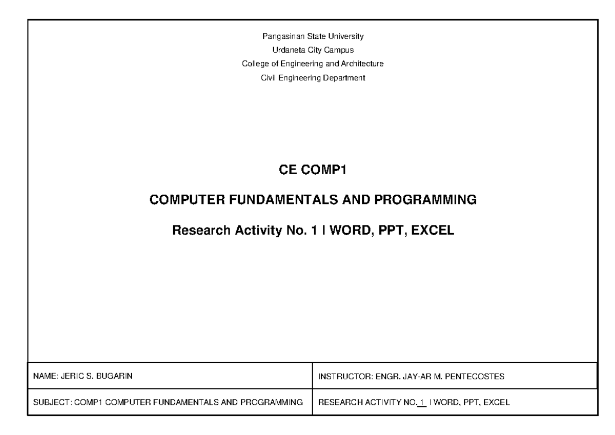 CompFundProg notes - Computer Fundamentals and Programming - PangSU ...