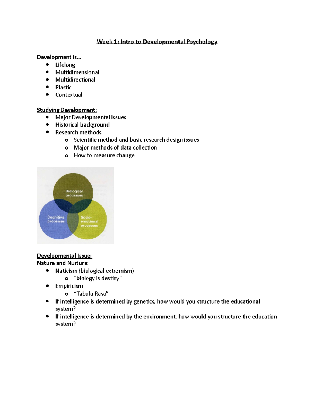PSYCH 2040 Week 1 Lecture Intro to Developmental Psych - Week 1: Intro ...