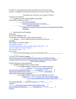 Chapter 8 Preschool Pragmatics and Semantics Text Outline - Student - DCOM 212: Language - Studocu