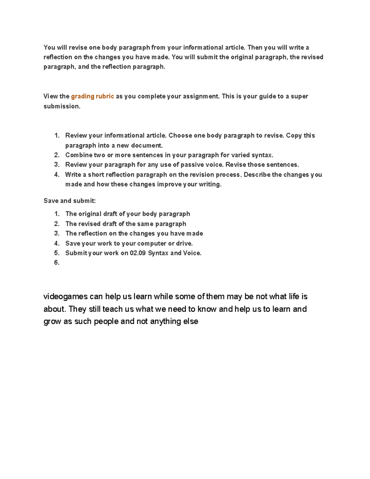 2.09 syntax and voice - u got this - You will revise one body paragraph ...