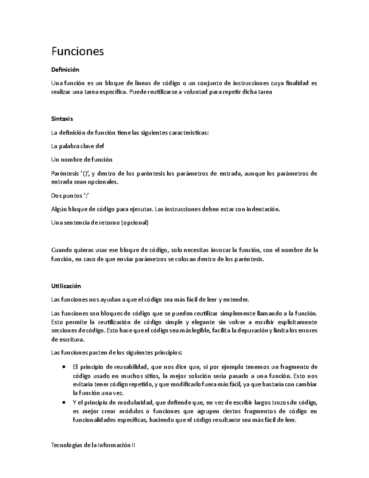 LF010 Ticsii Funciones - Funciones Definición Una función es un bloque ...