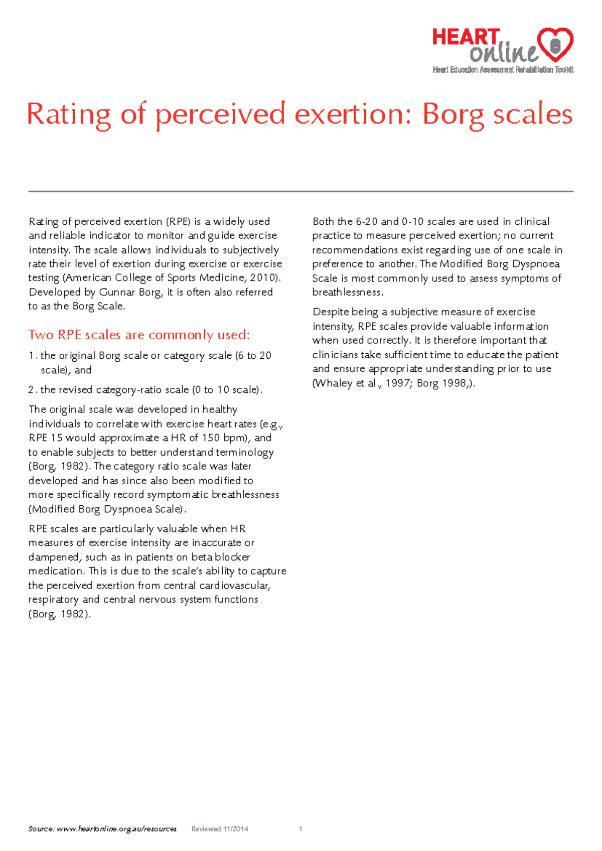 Rating of perceived exertion - Borg scale - Rating of perceived ...