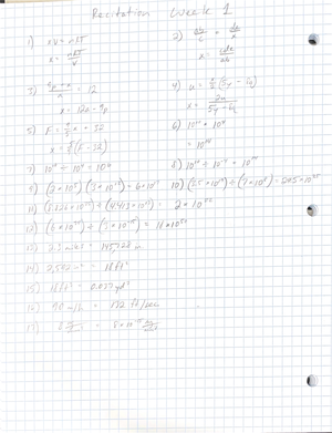 CP1 Recitation tutorial - Week 02 - 1D motion 2 - College Physics I – Recitation Week 2 Name ...