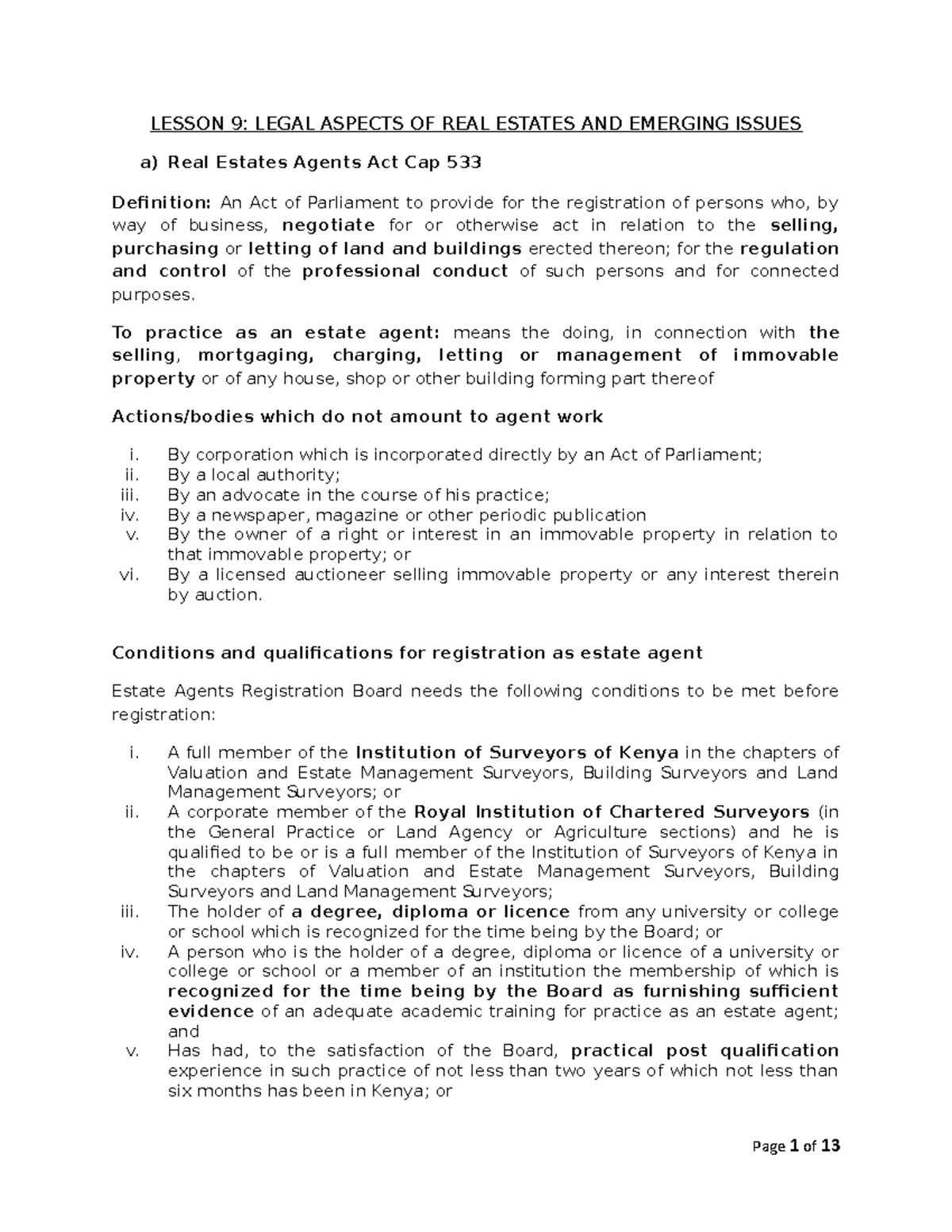 Lesson 9 REAL Estate Finance - LESSON 9: LEGAL ASPECTS OF REAL ESTATES ...