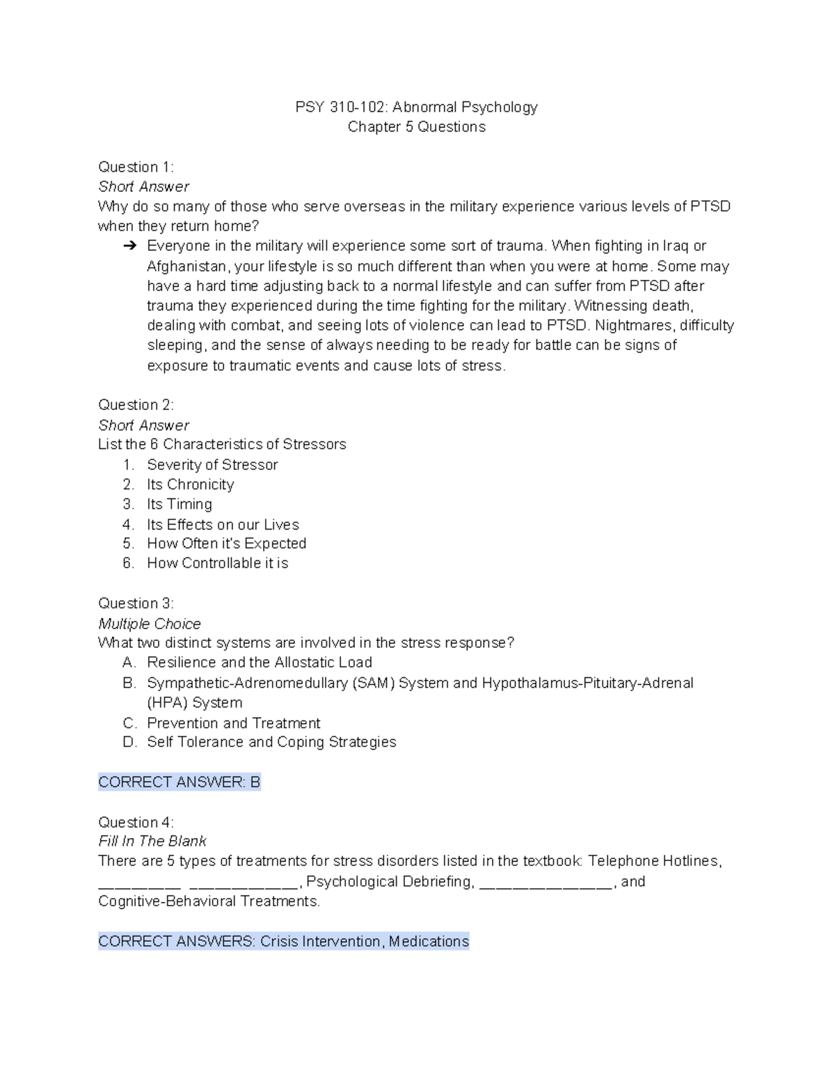 Chapter 5 Questions AB PSYC - PSYCH 383 - Clemson - Studocu