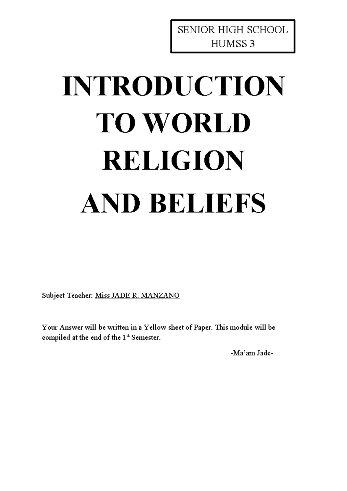 World Religion and Beliefs module 2 - INTRODUCTION TO WORLD RELIGION ...